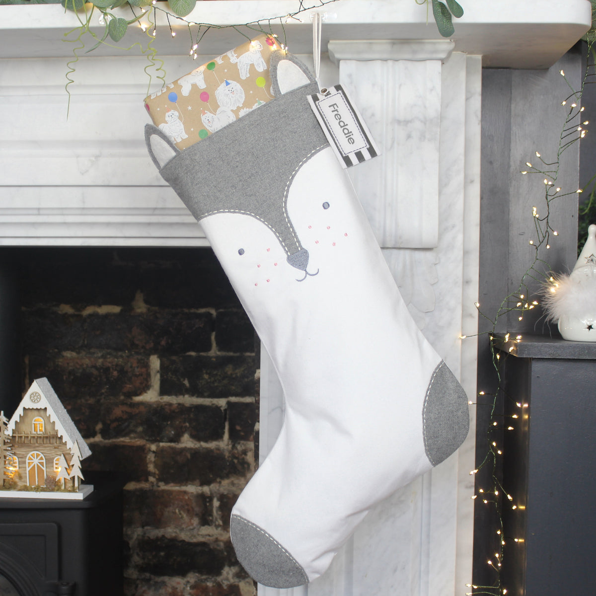 Personalised Animal Character Christmas Stocking - Arctic Fox – Lime ...